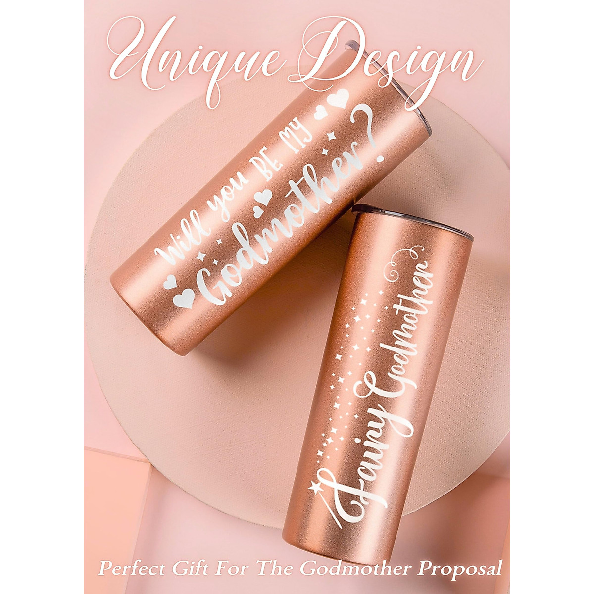 Onebttl Will You be My Godmother,Godmother Proposal Gifts for Best Friend, Aunt, Sister, 20 oz Skinny Stainless Steel Tumbler Rose Gold 2024