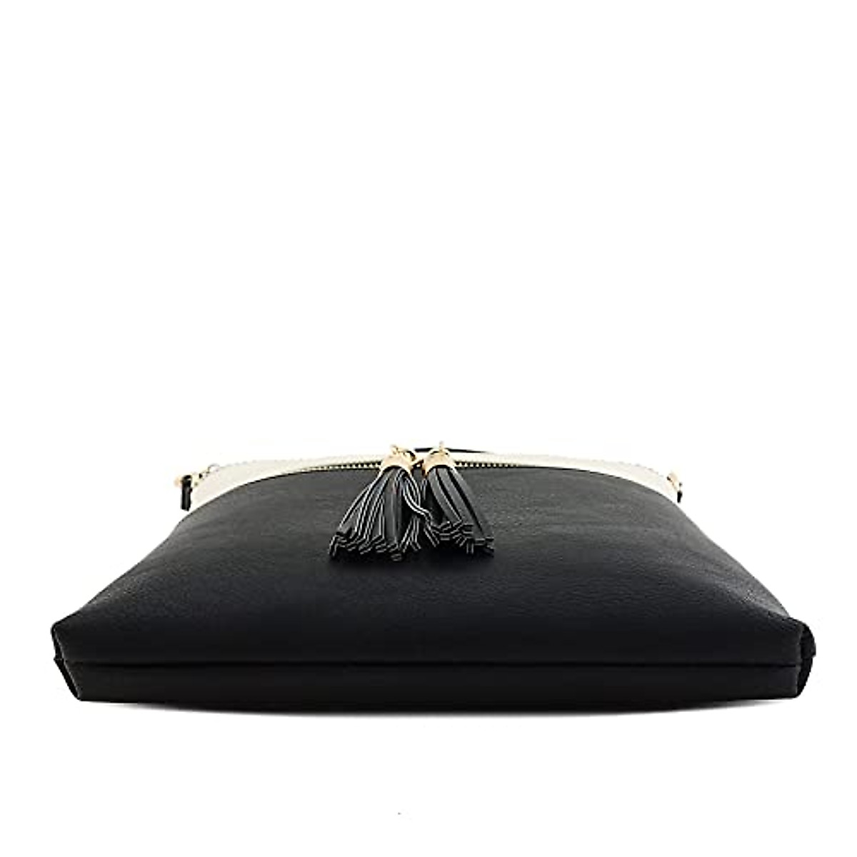 FashionPuzzle Tassel Zip Pocket Crossbody Bag (Beige/Black)