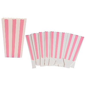 Crystallove 24pcs Striped Paper Popcorn Boxes for Party Favor Supplies (Pink)