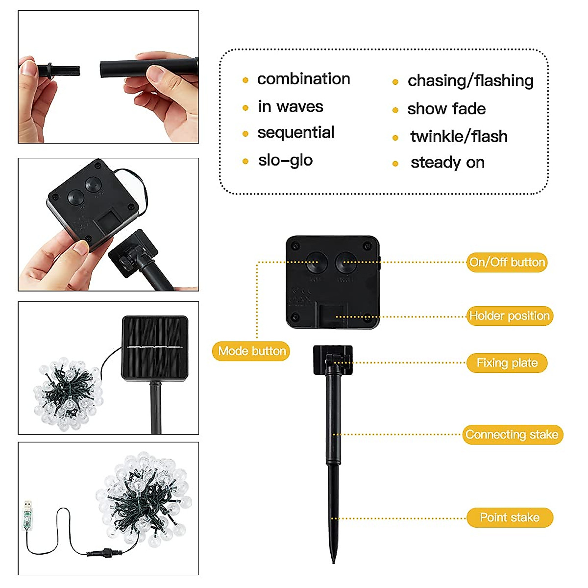 Beauthard Solar String Lights Outdoor,60 Led 35.6 Ft Lights with 8 Lighting Modes,Outdoor String Lights,Waterproof Solar Patio Outside Lights for Garden Yard Home Wedding Party Decoration(Warm White)