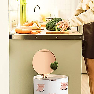 CAKOJV188 Round Trash Can with Press Lid Hand Drawn Color Seamless Repeating Childish Simple Cute Pigs Small Garbage Can Trash Bin Dog-Proof Trash Can Wooden Legs Waste Bin Wastebasket 7L/1.8 Gallon