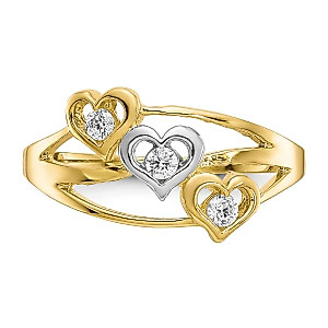 IceCarats 10K Yellow Gold Triple Heart Love 3 Stone Cubic Zirconia CZ Ring Size 6