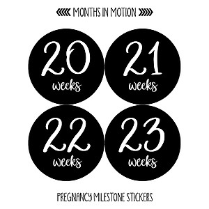 Months In Motion Pregnancy Weekly Belly Growth Stickers - Week to Week Pregnant Expecting Photo Prop - Maternity Keepsake - Baby Bump - Large Set of 36 Weekly Photo Sticker