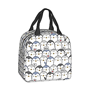 srufqsi Cute Penguin Greeting Lunch Bag Insulated Water-Resistant Tote Bag Reusable Lunch Box For Picnic Travel