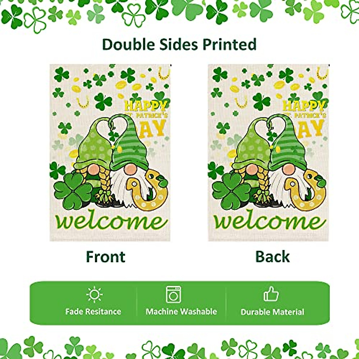St Patrick's Day Garden Flag Welcome Garden Yard Flag Irish Decor Holiday Garden Flags Spring Home Decor Double Sided Rustic Farmland Yard Lawn House Decorative Banners 12.6 x 18.5 inch