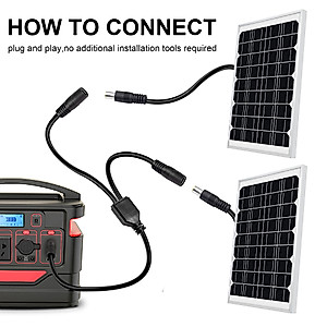 RIIEYOCA DC 8mm Y Branch Parallel Adapter Cable, 3.2FT 14AWG DC8mm 1 Male to 2 Female Solar Panel Power Cable,with DC7909 Male Female Converter,for Portable Power Station Solar Panel(1m/3ft)