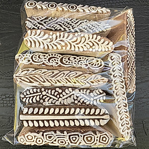 AnNafi® Mehendi Print Blocks| Border Pattern Wooden Stamps (Set of 10)| Fabric Wooden Stamps Border Pattern Printing Blocks| Designer Craft for Mehandi Textile Pottery Saree Border Canvas Painting |