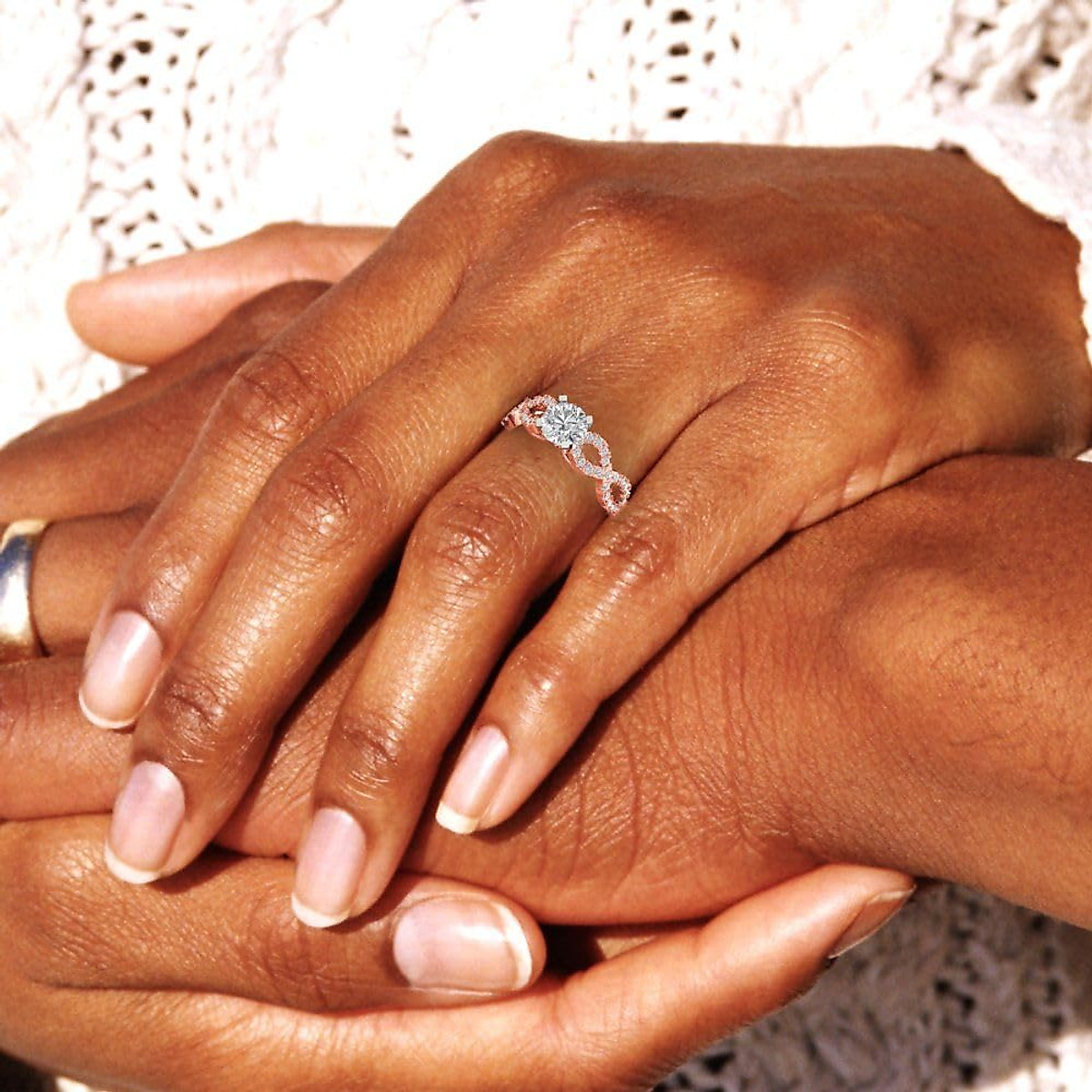 1.36 Ct Round Cut Clear Simulated Diamond 14K Rose White Gold Solitaire with Accents Engagement Promise Bridal Ring Size 3.5