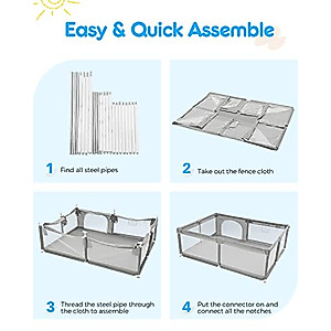 HEAO 79X59 Baby Playpen XL Baby Playard with 30PCS Pits Balls Playpen Toddler Sturdy Play Yard for Toddler Light Grey