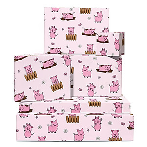 CENTRAL 23 Pig Wrapping Paper - 6 Sheets of Gift Wrap - Pink Wrapping Paper Sheets for Girls - Comes with Fun Stickers - Made in the UK