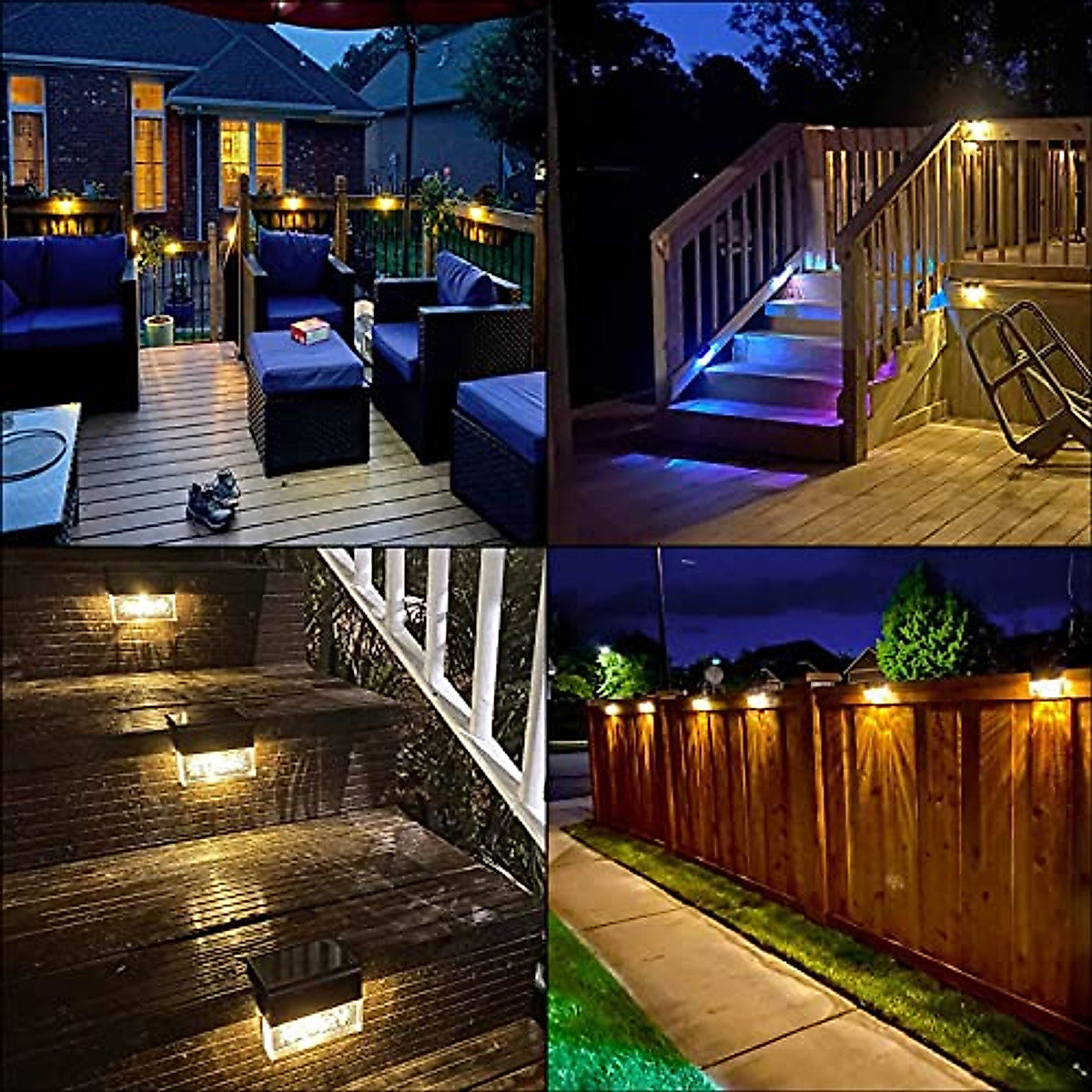 DenicMic Solar Deck Lights, Led Solar Step Lights Outdoor for Stair, Fence, Patio, Garden Pathway, Step, Super Bright 10 lumens, 2 Lighting Modes, Acrylic Bubbles Warm White/Color Changing 6 Pack
