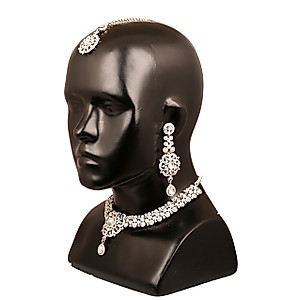 Touchstone Indian Bollywood enchanting floral diamond studded look white Rhinestone embellished bridal designer jewelry necklace set for women in white tone