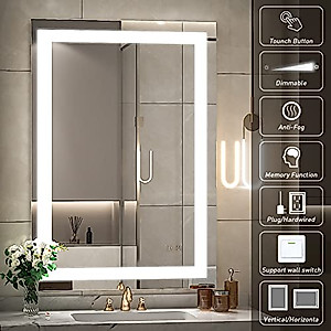 FTOTI 36 x 24 Inch LED Bathroom Mirror for Vanity,Wall Mounted Lighted Mirror, Frameless Bathroom Mirror with Lights Dimmable Anti-Fog Memory Function(Horizontal&Vertical)