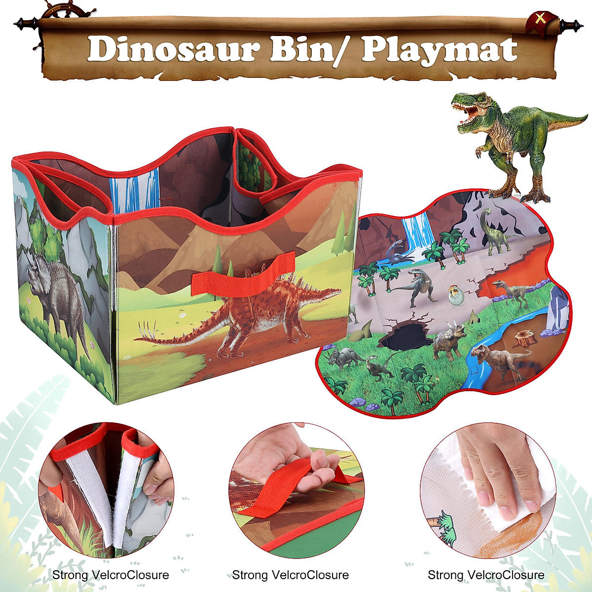 Grrrr-Dino Collapsible Toy Storage Box Chest with Lid and Playmat,Transforming Toy Box Foldable Dinosaur Floor Interactive Playmat for Toddlers Ages 3+