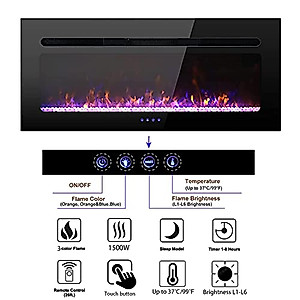 40 Inch Electric Fireplace Inserts, Low Noise Wall Mounted Fireplace Heater with Remote Control, 1-8 Hrs Timer, Touch Screen, Adjustable Flame Color and Speed for Living Room Bedroom