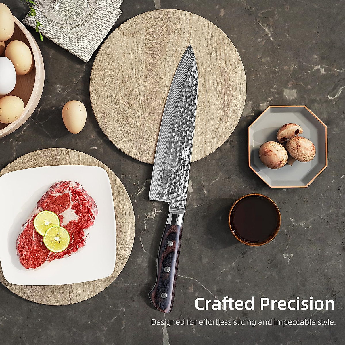 FINDKING 8 Inch Gyuto Chef Knife, Razor-Sharp Damascus Steel Edge Kitchen Knife, All-Purpose Japanese Cutting Companion, Professional-Grade Kitchen Essential (Raven Series)