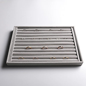 Frebeauty Stackable Velvet Jewelry Organizer Trays for Drawers Inserts Jewelry Storage Tray Display Case Earrings Bracelets Necklace Rings Accessories Trays for Women(Set of 4)(Grey).