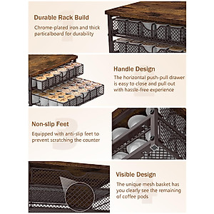 MOOACE Coffee Pod Holder for K Cup Holder Drawer Holder, Coffee Pod Drawer For Counter, 2 Tier K-Cup Storage With Sliding Baskets, 72 Capacity Pods Organizer Cups Capsule for Coffee Station, Brown