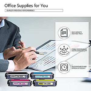 GULOYA Compatible TN 225 TN-225 High Yield Color Toner Replacement for Brother TN225 HL-3140CW 3150CDN MFC-9130CW 9140CDN DCP-9015CDW 9020CDN Printer (4 Pack,1BK/1C/1Y/1M)