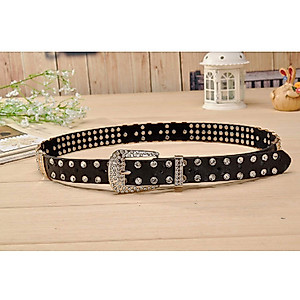 Women's Western Cowgirl Rhinestone Studded Bling Belt, Luxury Designer Jeans Women Belt Length 41 inch Black