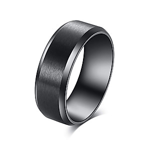 Tornito Stainless Steel Black Brushed Ring Wedding Band Matte Finish Beveled Polished Edge Comfort Fit for Men Women 8MM Wide Size 10.5