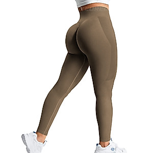 YEOREO Amplify Leggings for Women Seamless Scrunch Leggings Butt Lifting Gym High Waisted Athletic Leggings Coffee