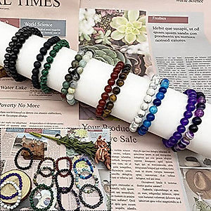 Svovin 12 Pcs 8mm Gemstones Beaded Bracelets for Men Women Stone Bead Healing Stretch Round Bead Crystal Semi-Precious Bracelets Unisex