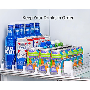 Baraiser Drink Organizer for Fridge, Self-Pushing Soda Can Organizer for Refrigerator, Width Adjustable Pusher Glide, Automatic Drink Dispenser (6 Rows, White)