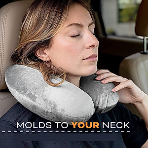 SATTVA Travel Neck Pillow in Memory Foam Luxury Travel Neck Support Rest Pillow | Neck Pain 100% Pure Memory Foam Soft Comfort & Support Pillow for Airplane/Car/Office&Home Rest Use (Light Grey)