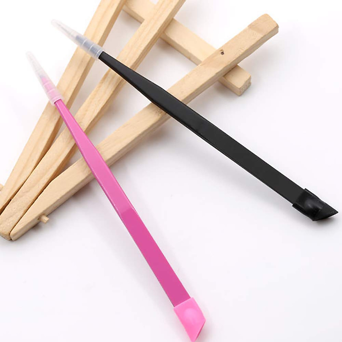 UUYYEO 2 Pcs Metal Straight Tip Nail Tweezers Pick Nipper Clipper Precision Tweezers Rhinestone Pickers with Silicone Pressing Head for Nail Art Sticker