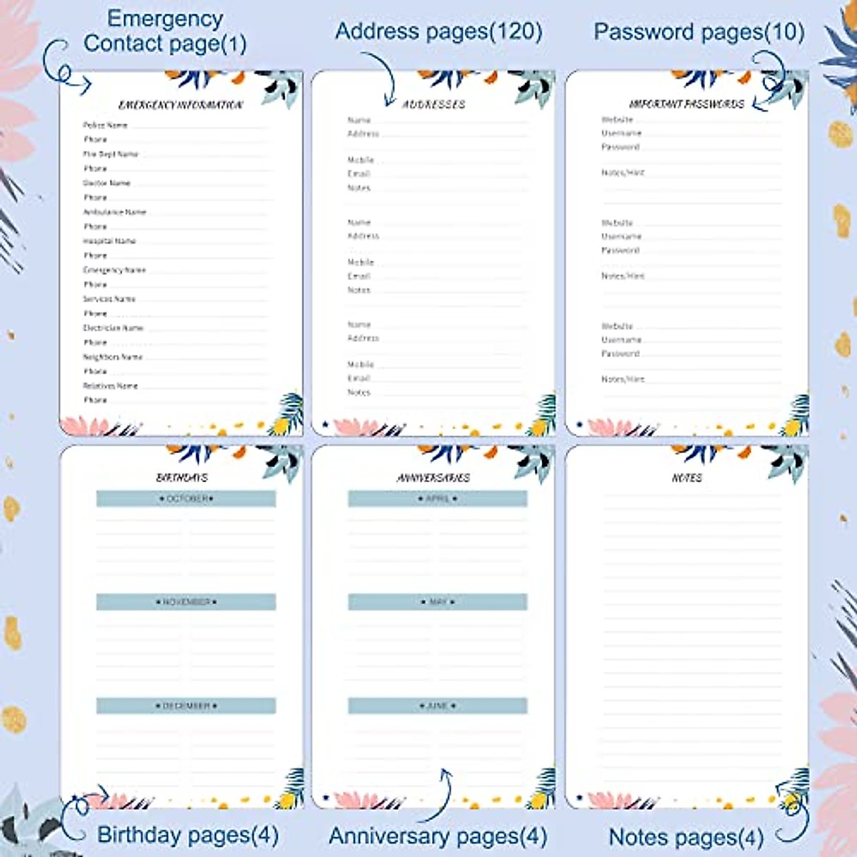JUBTIC Address and Password Book with Alphabetical Tabs Hardcover Spiral Bound Address Organizer for Contacts,Internet Website Logins,Telephone Book Notebook Journal for Home Office,5.2" x7.7"