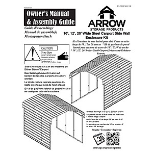 Arrow 29' x 9' One-Sided Carport Enclosure Wall Kit for 7' or 9' Carports, Heavy-Duty Galvanized Steel Carport Enclosure Panel, 1 Wall, Charcoal