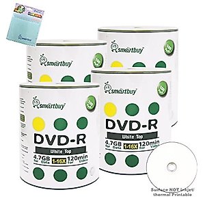 Smartbuy 400-disc 4.7GB/120min 16x DVD-R White Top Blank Media Record Disc + Free Micro Fiber Cloth