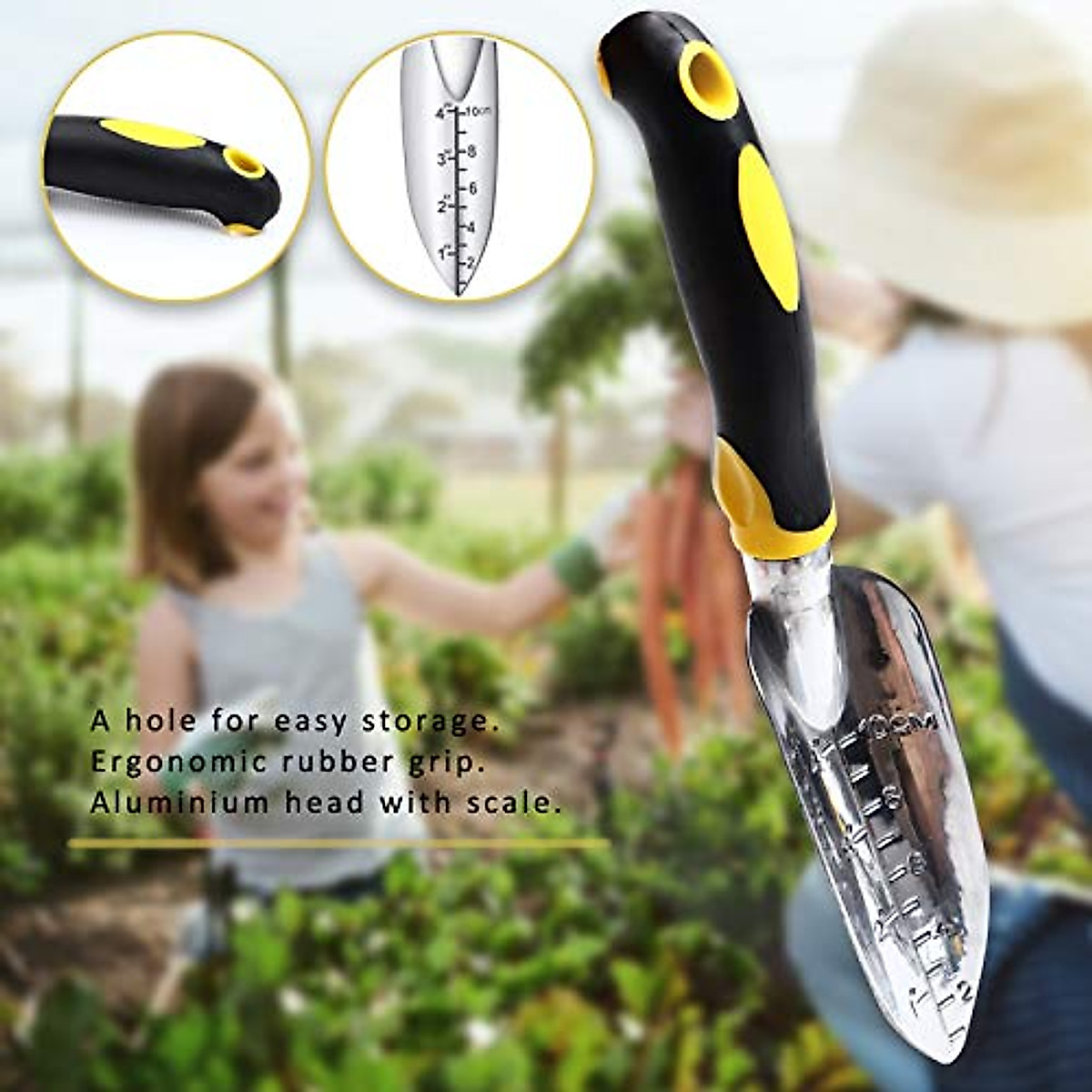 MorTime Set of 5 Garden Tool Set, Aluminum Gardening Work Kit with Soft Rubber Ergonomic Handle Hand Tools Succulent Tool Set Outdoor Gardening Tools