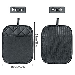 Zainpe 5Pcs Cotton Silicone Pot Holder Heat Resistant Non-Slip Oven Mitts Machine Washable Kitchen Soft Grip Potholder with Pocket Multifunctional Stripe Square Hot Pad for Baking Cooking Gray