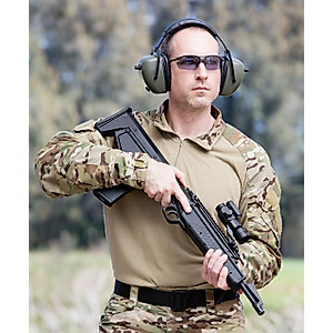 Pro Ears - Pro Tac Mag Gold - Military Grade Electronic Hearing Protection and Amplification - NRR 30 - Range Ear Muffs - Lithium 123a Batteries - Green