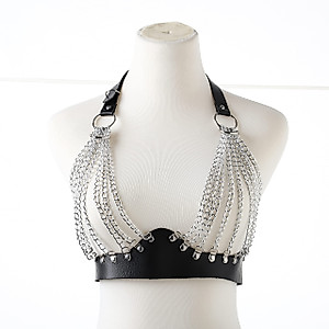 Bmirth Punk Leather Chain Tassel Body Chain Bikini Harness Chain Stylish Waist Chain Body Jewelry(Q)