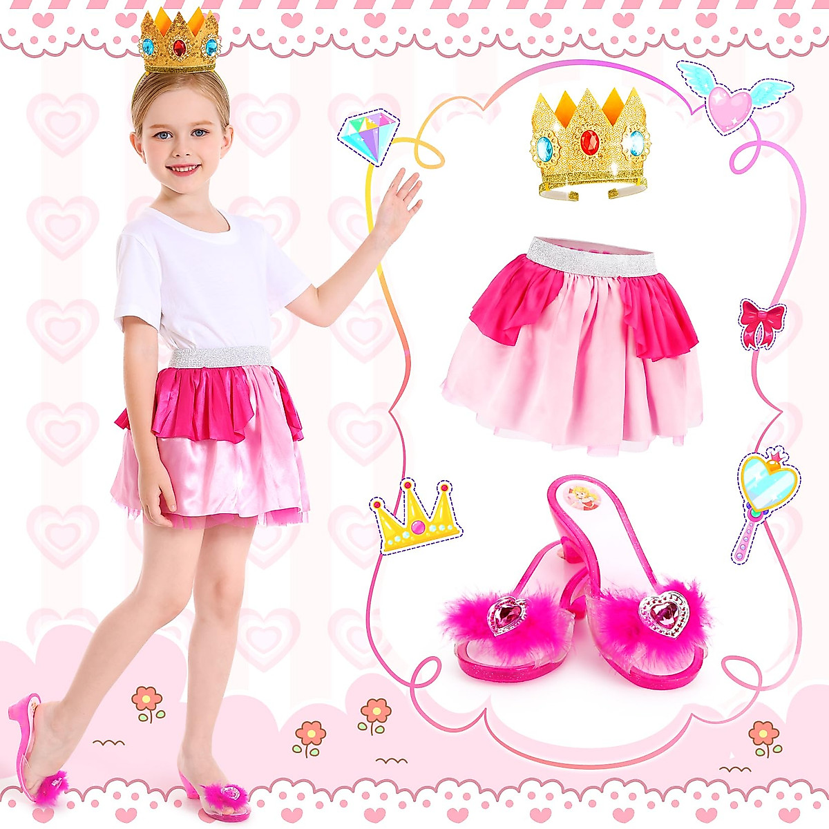 LIMIROLER Princess Dress Up Shoes Set, Girls Dress Up Toys, Princess Role Play Costumes Kit Gifts for Toddler Little Girls Aged 3-6 Years Old