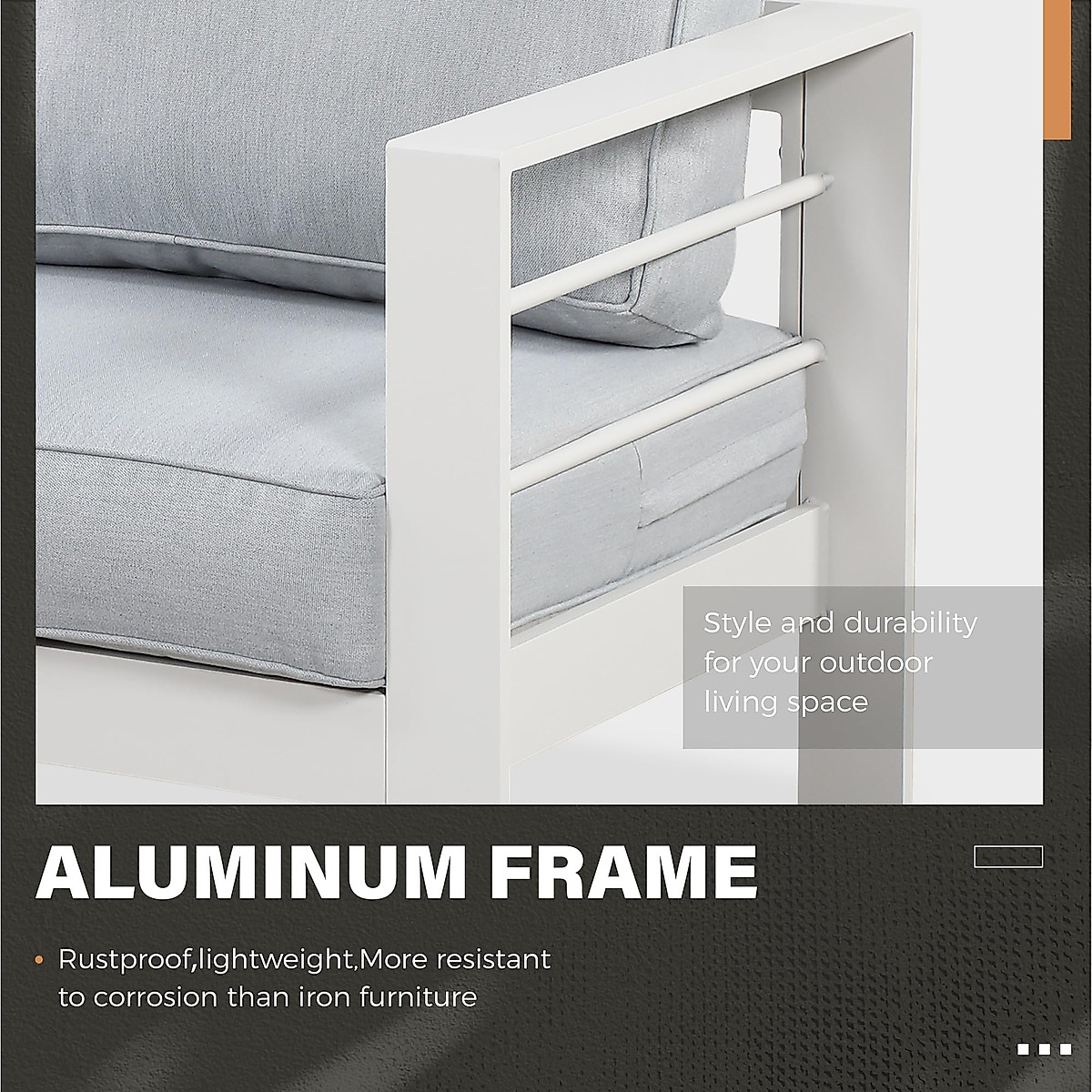 Solaste Aluminum Patio Furniture Set,4 Piece Metal Outdoor Furniture with 5 Inch Water-Resistant Cushions and Coffee Table for Balcony,Front Porch,and Backyard,White