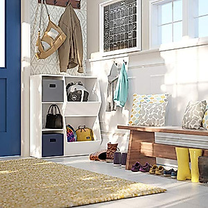 RiverRidge Book Nook Collection Kids Cubbies Storage Bench, White & 2 Pc Storage Set in Gray Folding Bin, 2 Count