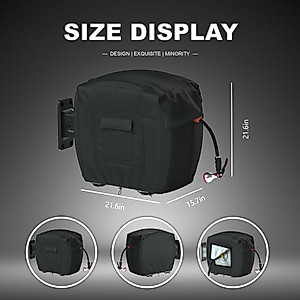 Garden Hose Reel Cover UV Resistant, 100% Waterproof and Anti-Fading Cover for Water Hose Reel，Heavy Duty 600D Polyester Coated Material,With Storage Function ，Black(21.6″ x 15.7″ x 21.6″)