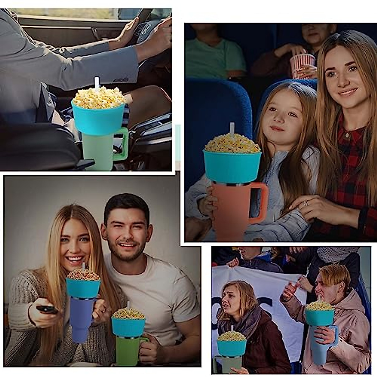 XANGNIER 40 oz Tumbler Accessories Snack Bowls with Long Silione Straw Compatible with Stanley/Simple Modern and Other Brand 40 oz Tumbler with Handle Cups(Diameter 3.4-3.6in),Bowl Tumbler Attachment