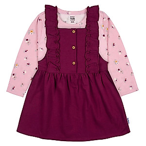 Gerber Baby Girls Toddler 2 Piece Overall Dress Set, Purple Floral, 4T