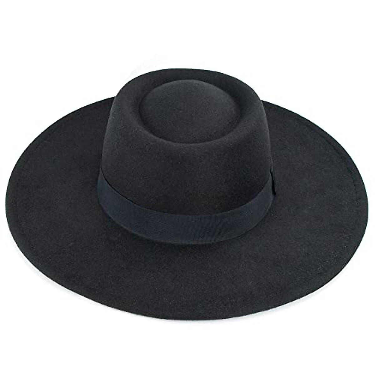 Women Men Classic Felt Fedora Hat Wide Brim Flat Top Boater Hat