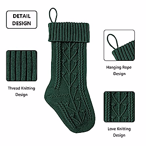 Bellivera Christmas Stockings 3 Pack Large Size Cable Knitted Xmas Stockings 18 inch Personalized Heart Red & White & Green Hanging Stockings Set for Christmas Decorations