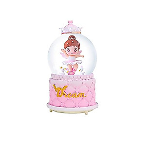 Ballerina Snow Globe, 80mm Water Globe Music Box with Color Changing LED Lights for Wife Girlfriend Daughter Girls Birthday Christmas Valentine (Pink)