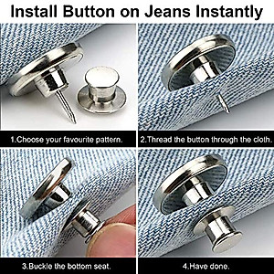 TOOVREN Upgraded 8 Sets Button Pins for Jeans Pants, No Sew Perfect Fit Jean Button Tightener Replacement Adjustable Reusable Metal Clips Snap Tack, Instant Reduce Too Big Pants Waist