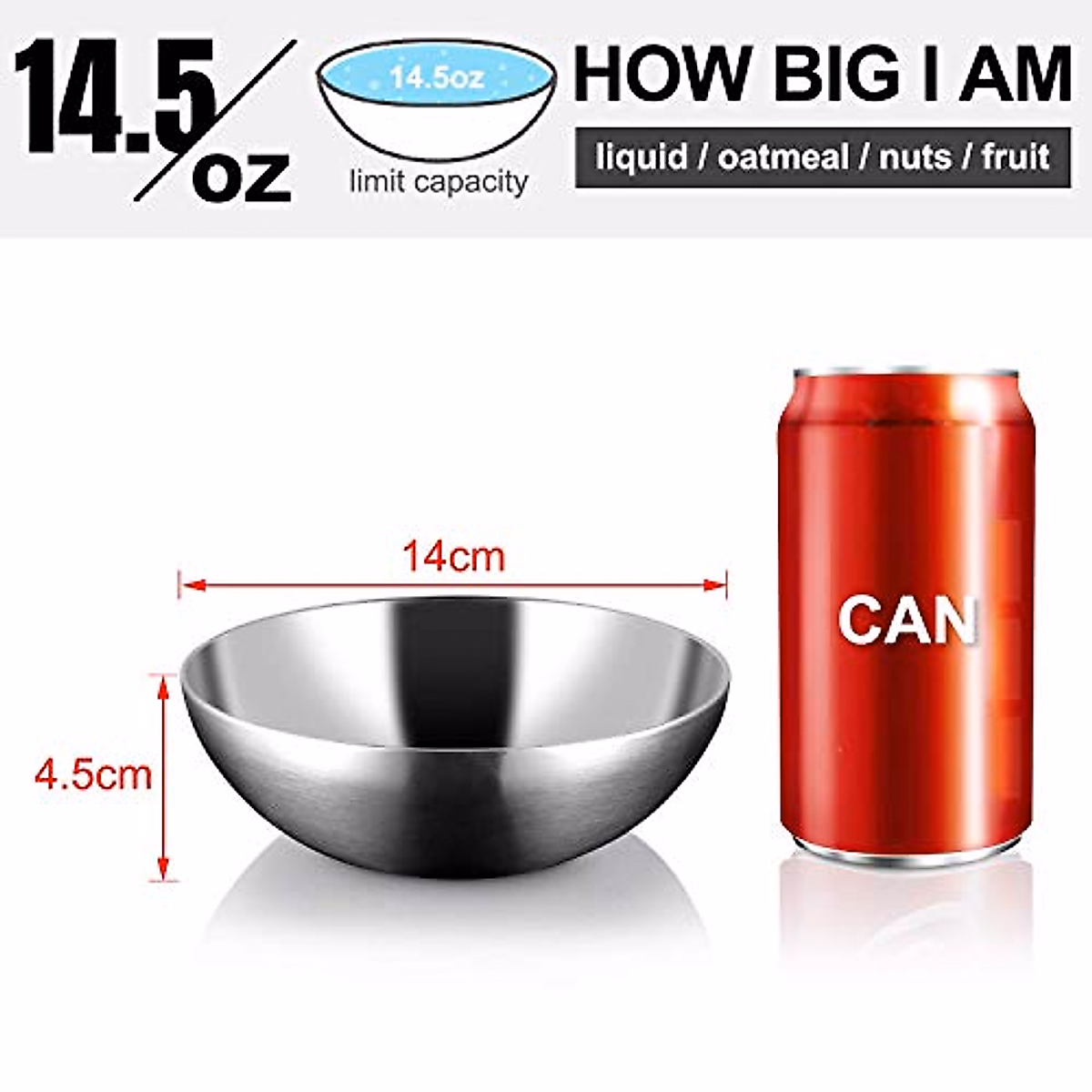 Miusco Premium 304 18/8 Stainless Steel Food Grade Toddler Bowls Set, Non Toxic BPA Free Bowls for Kids, 14.5 Oz, 4 Pack