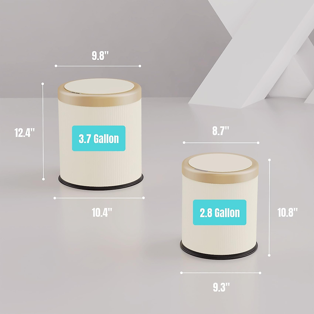 2Pack Automatic Bathroom Trash Can, Touchless Motion Sensor Garbage Can with Lid, Smart Dog Proof Trash Bin, Plastic Wastebasket for Bedroom, Office, Living Room, 2.8 Gallon+3.7 Gallon (Cream White)