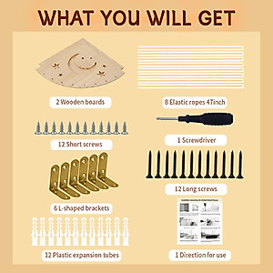 Corner Stuffed Animal Storage Wood Plush Toys Hanging Organizer Length Adjustable Stuffed Animal Holder with Moon Star Pattern Kids Toy Shelf Large Toy Storage for Nursery Playroom Bedroom Furniture